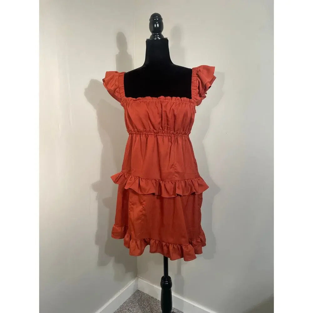 Weworewhat Burnt Orange Tiered Ruffle Mini Dress - Gem